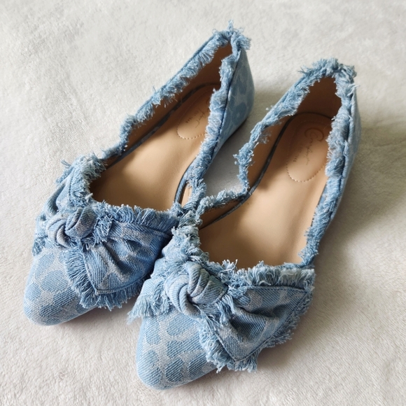 Shoes | Nwt Frayed Denim Bow Flats | Poshmark